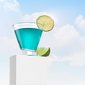 JoyJolt Aqua Vitae Martini Glass Set of 2. Crystal Glassware, Round Drinking Glasses with Off Set Octagon Base. Stemless Cocktail Glasses and Dessert Glasses. Unique Christmas Gifts