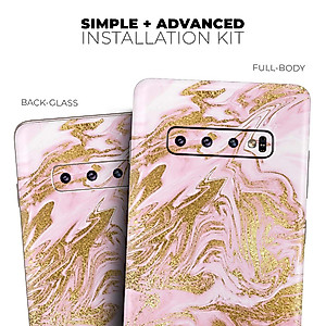 DesignSkinz Rose Pink Marble & Digital Gold Frosted Foil V10 Protective Vinyl Decal Wrap Skin Cover Compatible with The Samsung Galaxy S20 (Screen Trim & Back Glass Skin)
