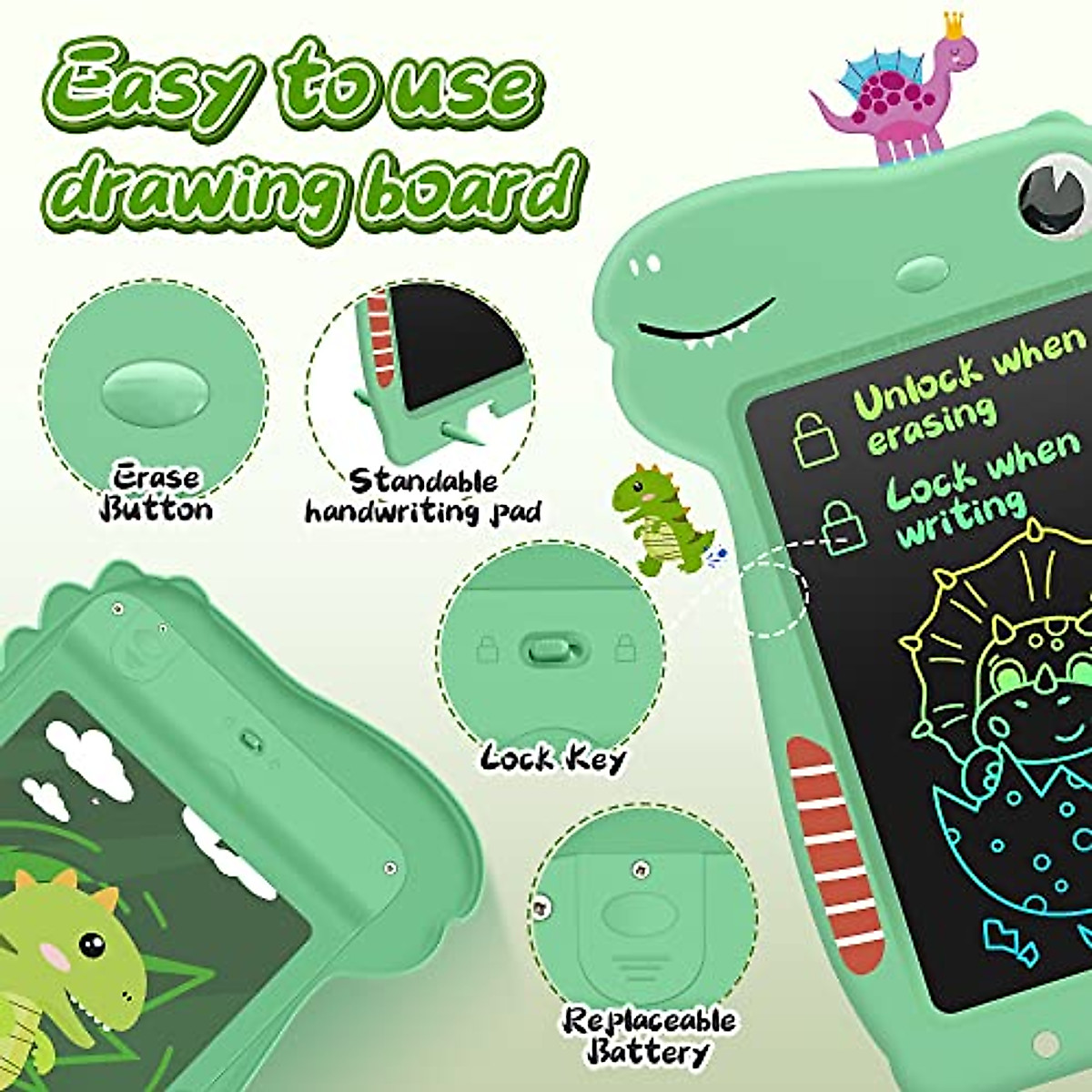 LEYAOYAO LCD Writing Tablet 10Inch Toddler Toys, Doodle Board with Bag Drawing Pad Gifts for Kids, Dinosaur Boy Toy Drawing Board Birthday, Drawing Tablet for Boys Girls 3-6 Years Old