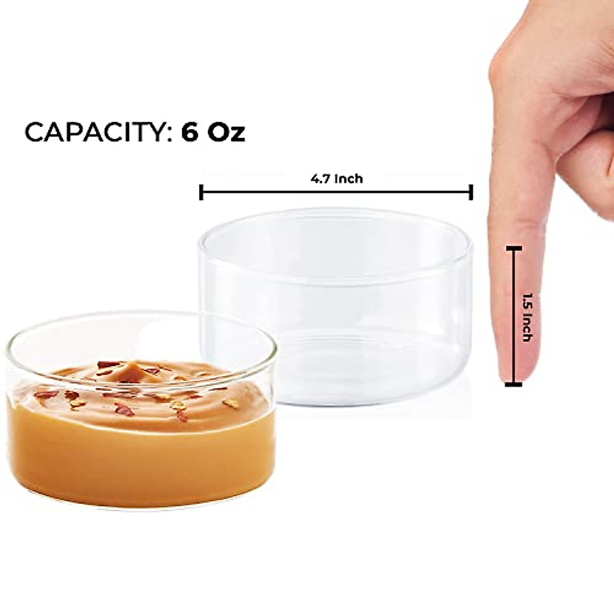 Borosil Small Glass Bowls, 6 Oz, Set of 6, Clear Glass Ramekin, Lightweight Katori Bowls for Kitchen, Heat Resistant, Glass Prep Bowls, Glass Desserts Cups, Condiment Bowls, Freezer &amp; Dishwasher Safe