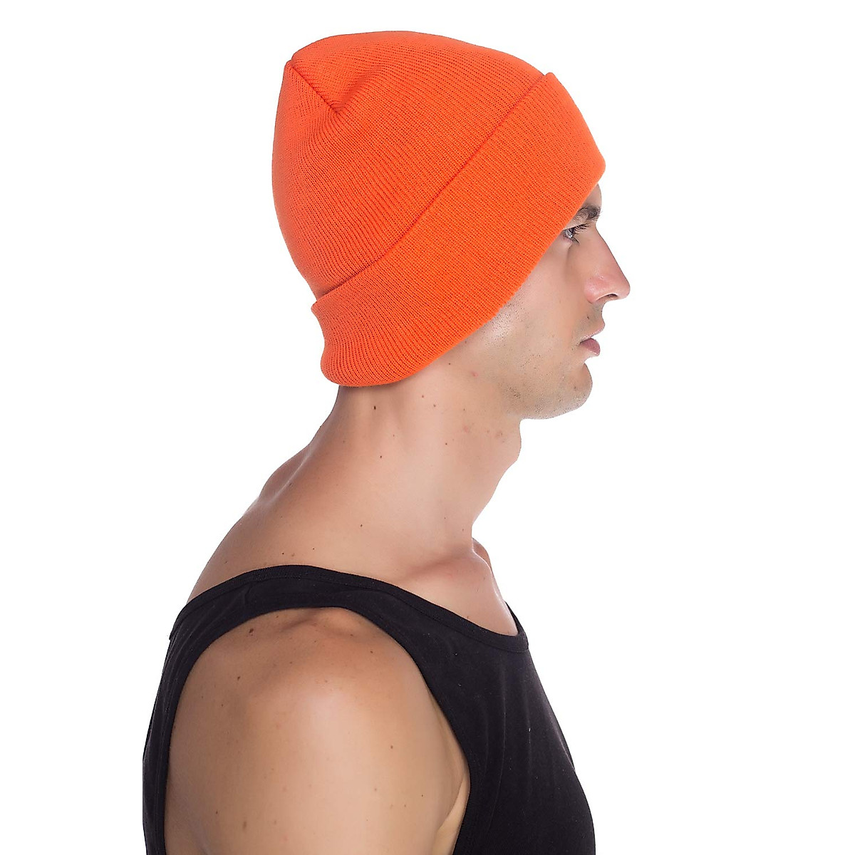 Top Level Unisex Cuffed Plain Skull Beanie Toboggan Knit Hat/Cap, Orange
