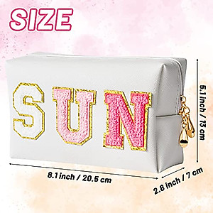 Preppy Patch Sun Toiletry Bag Sunscream PU Leather Makeup Bag Portable Waterproof Cosmetic Bag Small Bag Daily Use Storage Purse Travel Organizer Compliant Bag for Girls Back to School Gifts (White)