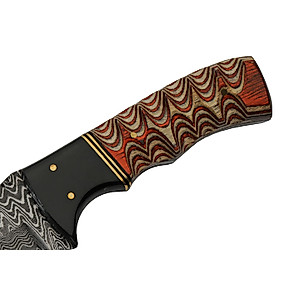 Szco Supplies 8" Horn/Twisted Wood Handle Damascus Steel Upsweep Skinning Knife With Sheath