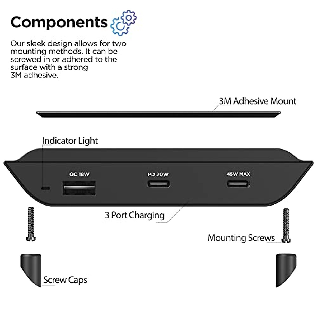 Galvanox USB C Under Desk Charging Hub, Mountable Desktop Power Strip Charger (50W) PD High-Speed Undermount Multi Port Station (2 Type C / 1 Type A)(Apple/Android Phones, Tablets/iPads and MacBooks)