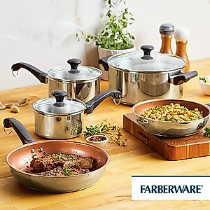 Farberware Classic Traditions Stainless Steel Cookware Induction Pots and Pans Set with Prestige Cooking Utensils, 12 Piece - Stainless Steel