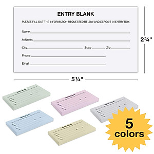 Excello Global Products 1500 Entry Forms - Includes 15 Blank Raffle Ticket Pads - (Combo Colors) - GPP-0026