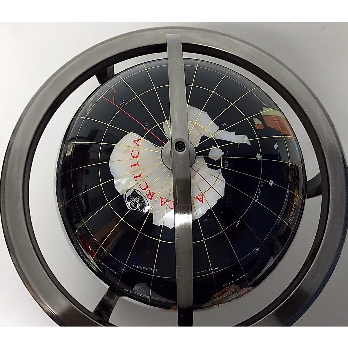 14" BLACK ONYX GEMSTONE GLOBE with Silver Stand