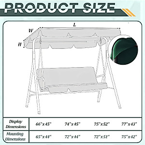 Porch Swing Canopy Replacement Waterproof Swing Top Cover Garden Swing Seat Replacement Canopy Sun Shade Awning Cover(Size:74x45 in,Color:GREEN)