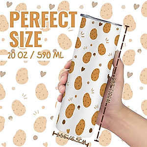 Onebttl Funny Potato Gifts for Potato Lovers, All-over Pattern Insulated 20oz Stainless Steel Skinny Tumbler with Straw and Lid