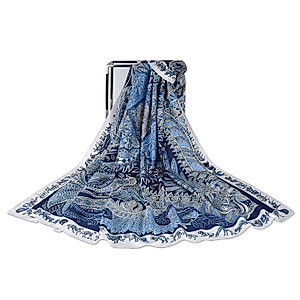 corciova XL 50x50 Large Square Navy Royal Blue White Silk Hair Spanish Scarf Satin Tops for Women Head Wraps Shawl Headscarf