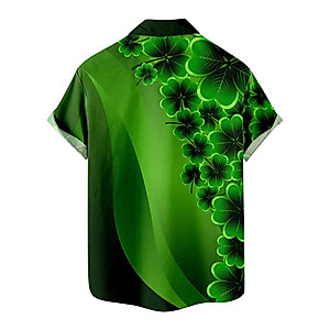 Men's St. Patrick's Day Shirt Funny Irish Shamrock Short Sleeve Hawaiian Casual Button Down Shirts Green Clover Tops