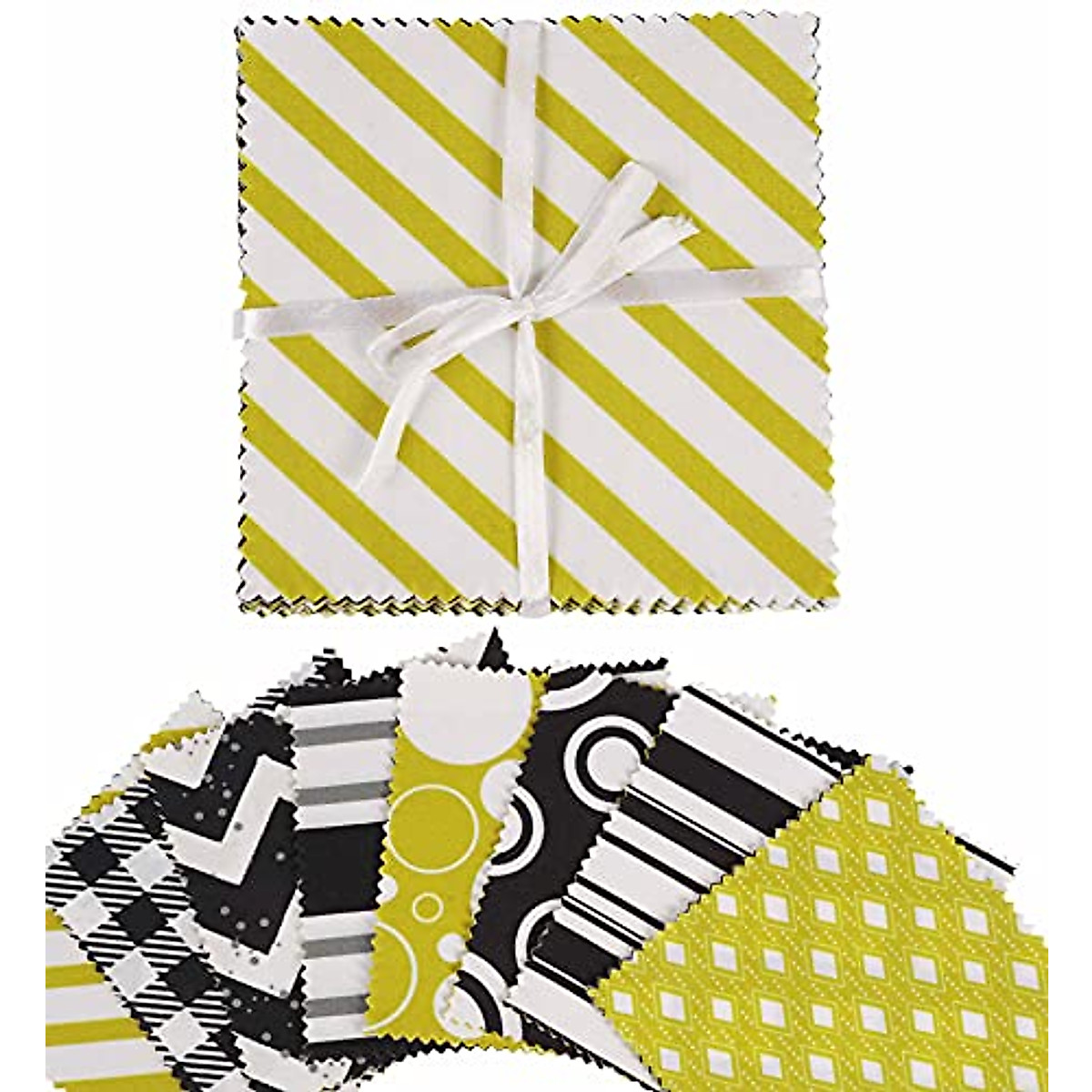 Soimoi Geometric Patterns Print Precut 5-inch Cotton Fabric Quilting Squares Charm Pack DIY Patchwork Sewing Craft- Black & Yellow