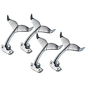 Nautical Crush Trading Whale Tail Wall Hook | Heavy Cast Aluminum Curved Whale Tail Wall Hook | Perfect for Beach Décor (Four Hooks)