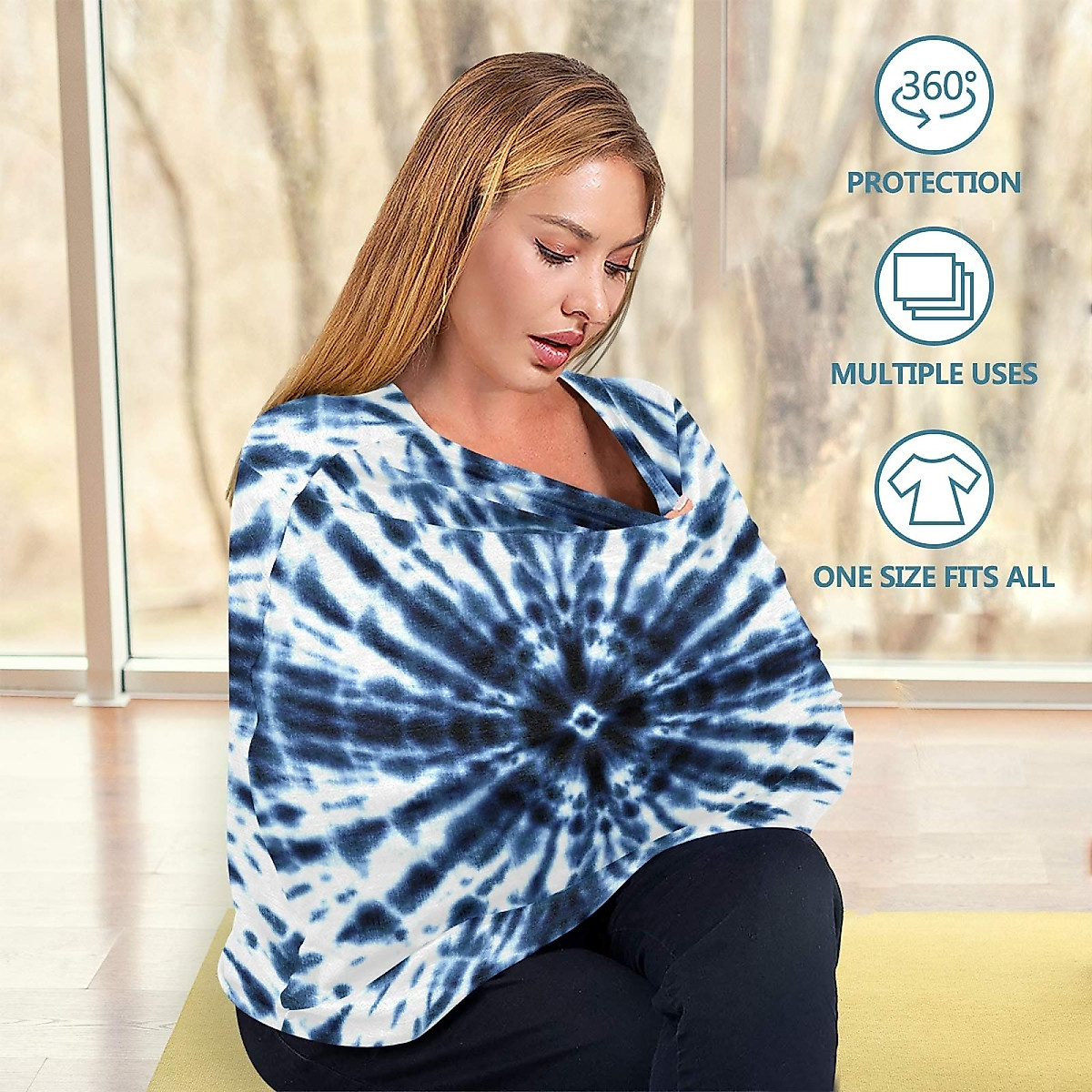 Nursing Cover Breastfeeding Scarf Navy Blue Tie Dye - Baby Car Seat Covers, Stroller Cover, Carseat Canopy (0mb7g)
