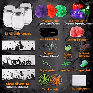Halloween Crafts Activities For Kids Ages 4-12 ,3 pcs Glass Mason Jar for School Halloween Art Activities,Classroom Prizes,Halloween Craft Supplies,DIY Lantern Jar for Gifts Halloween Party Favors