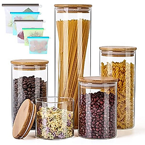 VGIGCICV 10Pcs Set of big mouth glass jars storage for kitchen organization,up to 45oz glass can, silicone bag for leftovers