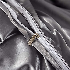 Grey Gray Luxury Silk Bedding Set. Include Silk Duvet Cover, Silk Pillow Sham and Silk Fitted Sheet. Satin Silk, Silk Blend Fabric. No Comforter or Duvet Insert Included. Full/Queen Size.