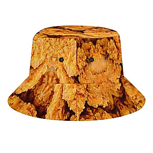 Food Fried Chicken Bucket Hats Unisex Washed Cotton Lightweight Outdoor Summer Beach Sun Hats Men Women Bucket Hat for Travel