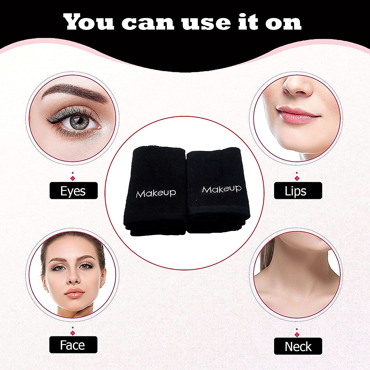 Makeup Remover Face Towels 6pack - 13" x 13" Black Turkish Cotton Washcloths with Makeup Headband - Super Soft Makeup Remover Cloths Perfect Holiday Gift