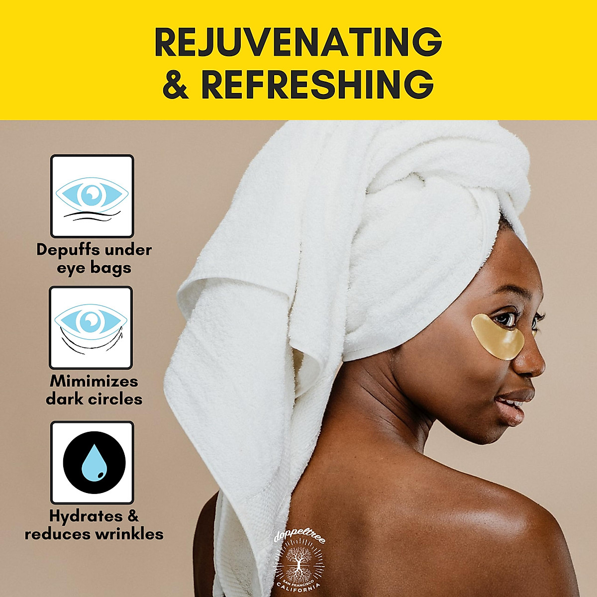 Under Eye Patches & Masks (18 Pairs) - All Natural Anti Aging Treatment for Bags, Puffiness, Wrinkles, & Dark Circles - 24K Gold, Collagen, Hyaluronic Acid, Hydrogel - Formulated in San Francisco