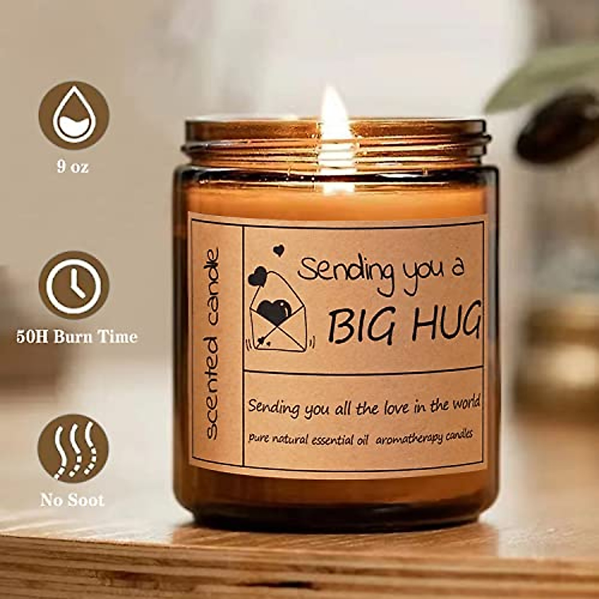 Candles Gifts for Women, Sending You a Big Hug, Positive Affirmations, Mothers Day, Birthday Valentine Gifts for Her Him Daughter Girlfriend Wife, Soy Wax Lavender Scent