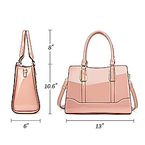 LJOSEIND Shiny Patent Leather Handbags Shoulder Bags Fashion Satchel Purses Top Handle Bags for Women (Pink)