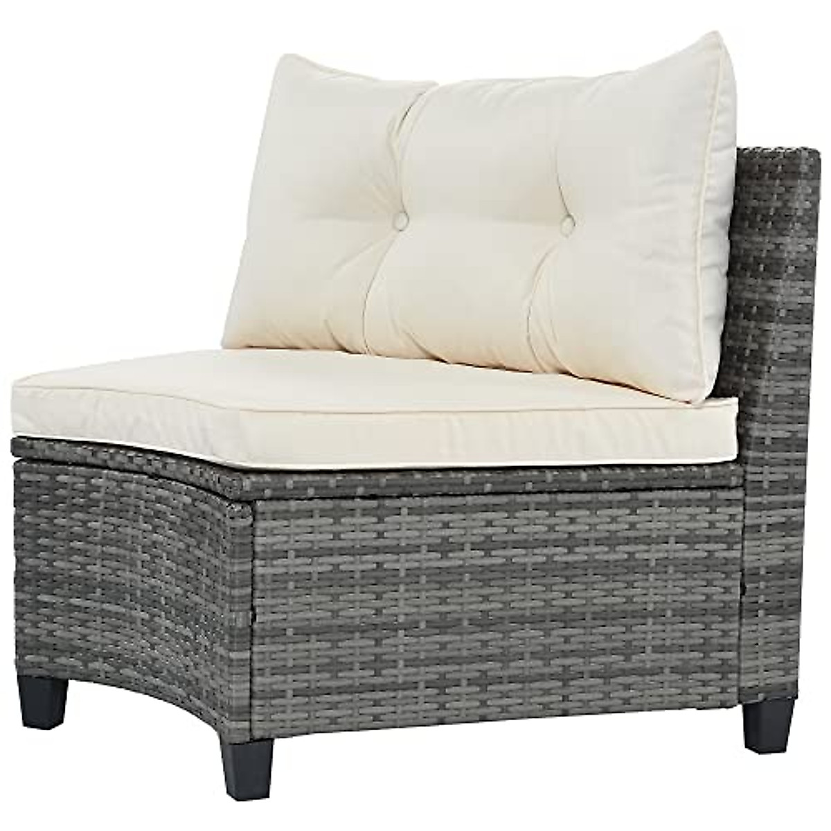 GODAFA 8-Piece Outdoor Wicker Round Patio Furniture Set-Half-Moon Sectional Sofa with Rectangular Coffee Table-Water-Resistant PE Rattan-Movable Cushions, Beige