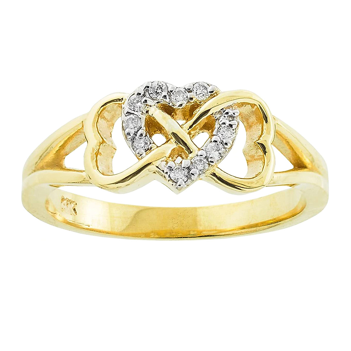 14K Yellow Gold 1/15 Cttw Diamond Accented Triple Heart Infinity Celtic Knot Band Engagement Ring (J-K Color, I1-I2 Clarity) - Size 6-1/2