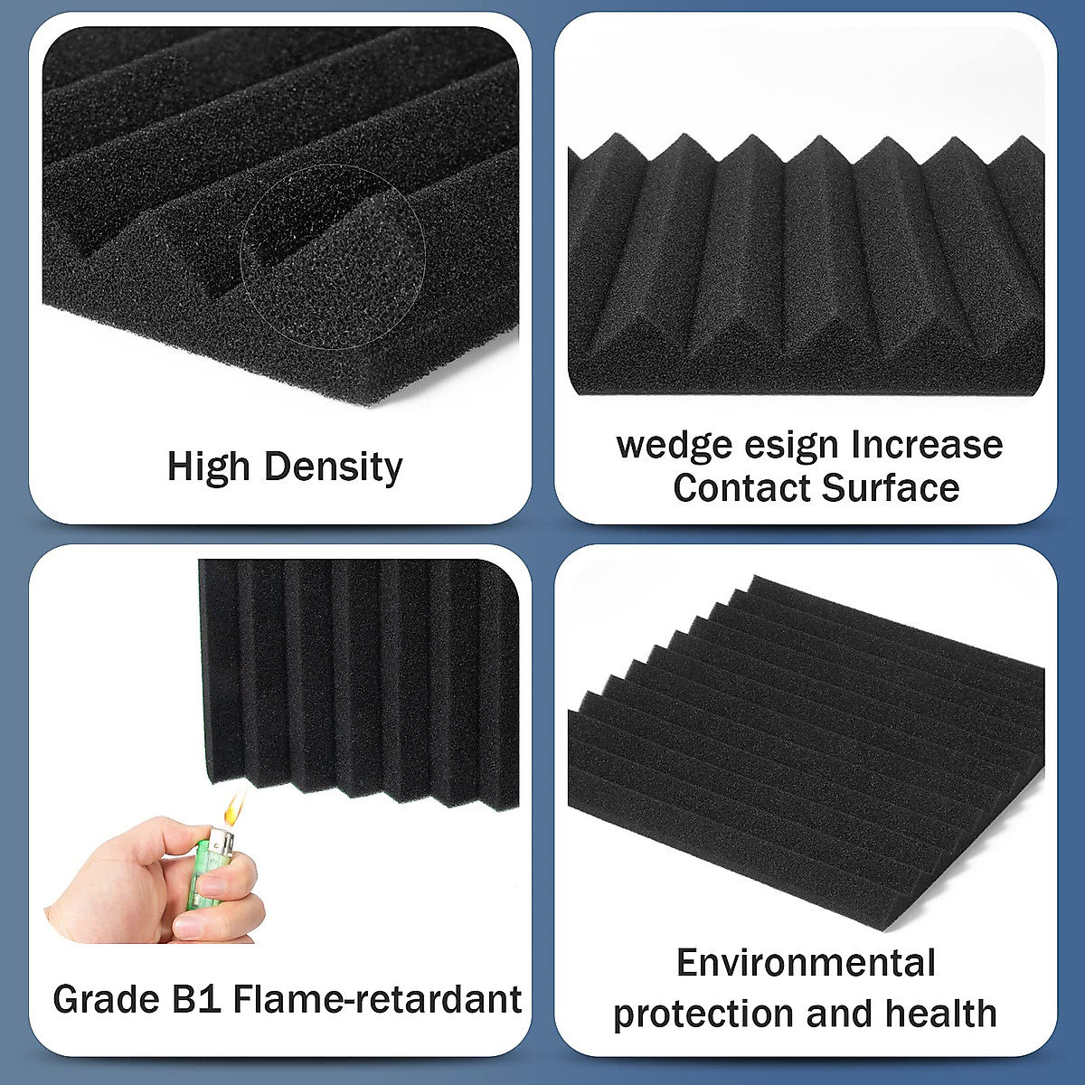 50 Pack Acoustic Foam Panels Premium Sound Proof Foam Panels Black Soundproof Wall Panels High Density Acoustic Panels Sound Absorbing for Studio Office Home, 12 x 12x 1Inch