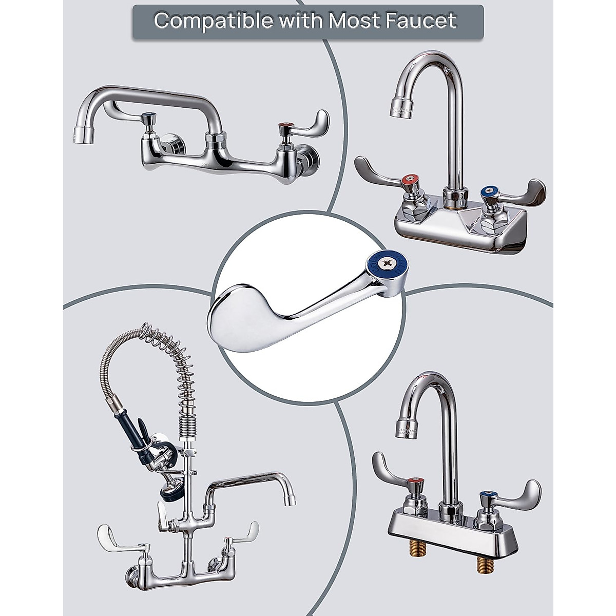 Phivan Commercial Faucet Parts Faucet Handle Replacement Kit - Wrist Blade Handles Lever Handles for Industrial, Restaurant, Commercial Sink Faucet - Fits Most 3/8" Shaft, 0.43" Round Stem Hole (Blue)