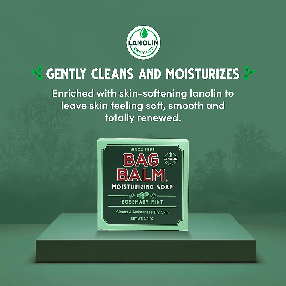 Bag Balm Moisturizing Bar Soap – Gentle Soap for Dry Skin with Lanolin – Hand & Body Cleansing Balm – Rosemary & Mint Scented Sensitive Skin Bar Soap – Natural Body Wash Bar – Made in The USA 3.9 oz