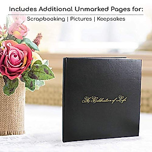 A Celebration of Life 96 Page Funeral Guest Book with Professional Picture Frame, Memorial Cards, and Gold Pen (Black Leather)
