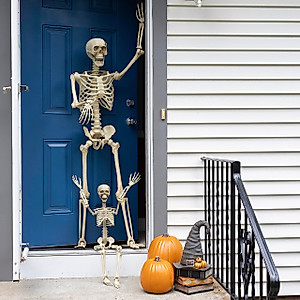 Posable Life Size Human Skeleton Family Set of 4-2 Adult (5' 2")& 2 Children (2')-Halloween Prop Indoor Outdoor Decorations w Bending Articulated Bones- Spooky Haunted House Party Lawn Décor