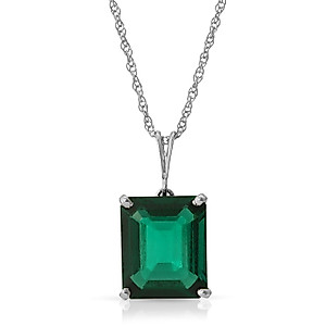 Galaxy Gold GG 14K Solid White Gold Necklace With Octagon Shape 4.5 ctw High Polished Genuine Emerald - Grade AAA (White Gold 24 Inch) LAB GROWN GENUINE REAL EMERALD