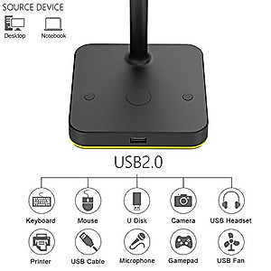 KAFRI RGB Dual Headphone Stand with USB Hub Desk Gaming Double Headset Holder Hanger Rack with 1 USB2.0 Extension Charging Port Extender Cord - Suitable for Gamer Desktop Table Game Earphone