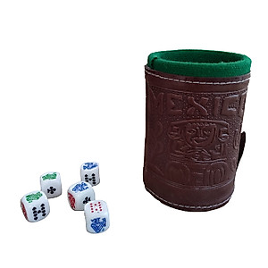 Cup Poker dice Game Set with Cup Leather Lined (cubilete)…Brown