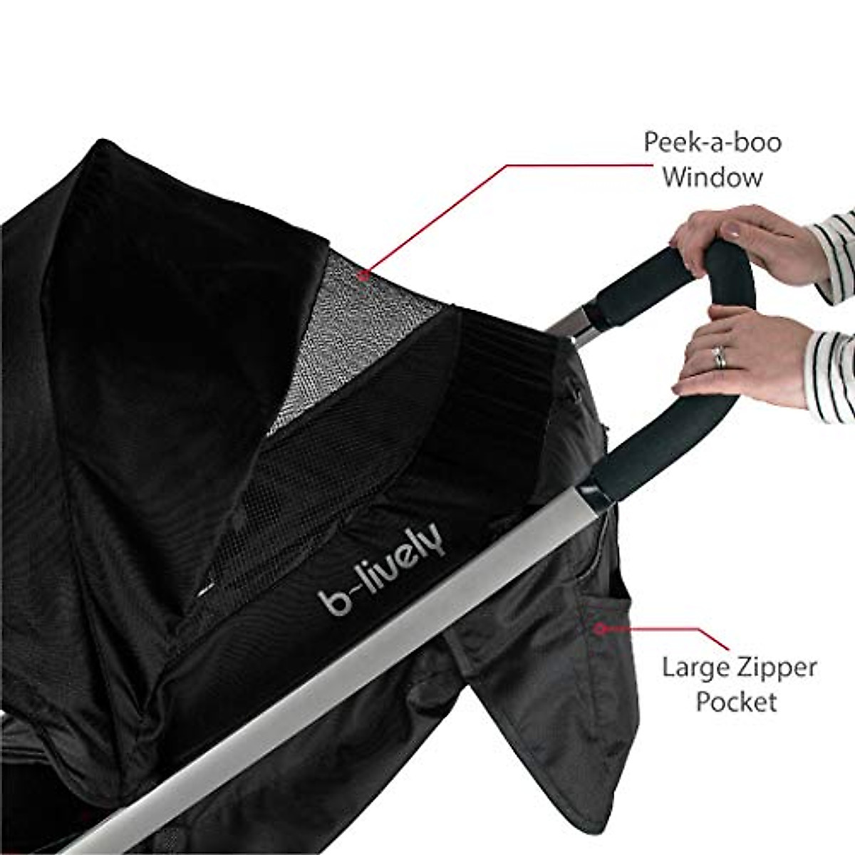 Britax B-Lively Lightweight Stroller, Raven - One Hand Fold, Large UV50+ Canopy, All Wheel Suspension