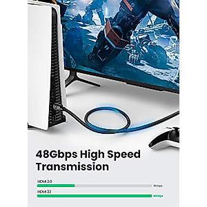 UGREEN HDMI 2.1 Cable 8K 10FT Ultra High Speed HDMI Cord Braided 48Gbps 4K@120Hz 8K@60Hz Support Dynamic HDR eARC Dolby Atmos HDCP Compatible with PS5 PS4 Xbox Roku TV HDTV Blu-ray Projector