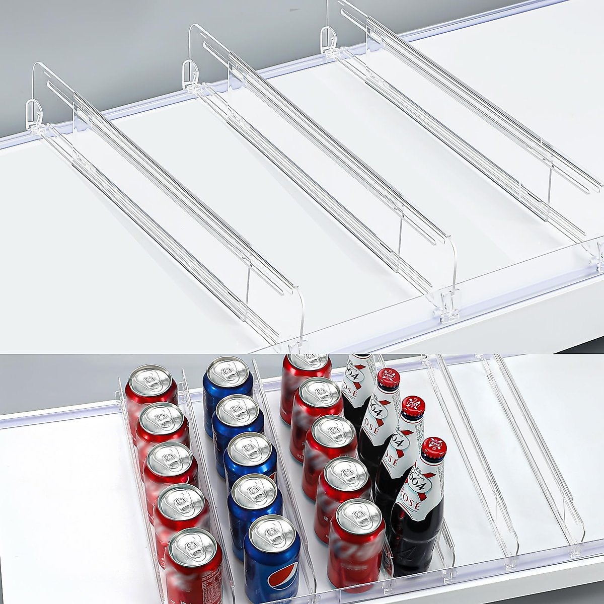 50 Pcs Adjustable Gondola Shelf Dividers Drawer Dividers with Front Fence Acrylic Retracting Item Organizer for Shelves Extendable Retail Shelf Divider with Fixed Clips for Store Library, 14" to 24" D