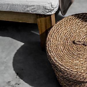 Handcrafted Seagrass basket with lid. Decorative Baskets for storage. Natural rope basket with lid. Woven Seagrass baskets for blankets. Round decorative basket. (Medium)