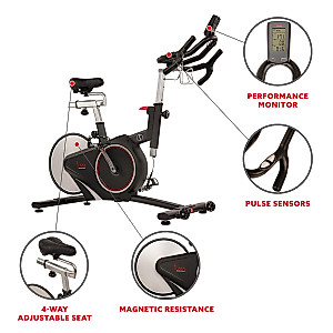 Sunny Health & Fitness Magnetic Rear Belt Drive Indoor Cycling Exercise Bike with RPM Cadence Sensor - SF-B1709, Black