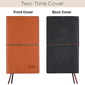 2024 Planner/Pocket Calendar 4"x7": 14 Months (Nov 2023 - Dec 2024) Weekly, Monthly Calendars, Leather Material, Elastic Closure, Decorative Stitching, Page Finder Ribbons and Notes Pages(Brown/Black)