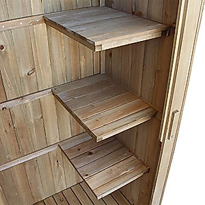 SSLine 70" Tall Outdoor Storage Shed Garden Backyard Tools Accessories Cabinet Organizer Patio Wooden Deck Box with Built-in Shelves and Lockable Door