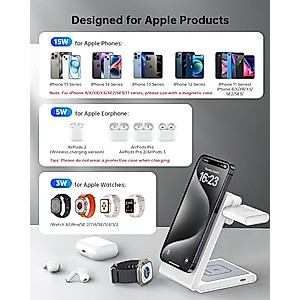 FACBINY 2024 Upgraded 3-in-1 Magsafe Charger Stand,Magnetic Foldable Wireless Charging Station for Multiple Devices Apple with 20W Adapter,for iPhone 15/14/13/12 Series,Apple Watch,AirPods (White)