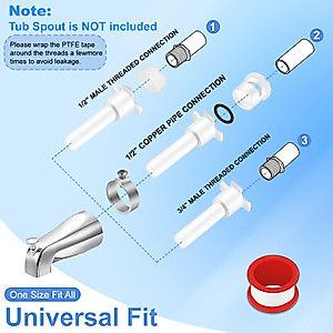 Four in One Tub Spout Adapter, Bathtub Faucet Spout Adapter kit, for Universal 1/2'' Copper Pipe, 1/2'' IPS and 3/4'' IPS, Includes Tub Spout Diverter Repair Kit with Assembly Tool