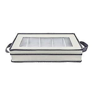 Chapman & Grand Flatware Storage Chest with Lid for Utensils, Silverware, Flatware – Securely Sewn Dividers with Large Capacity (Light Beige-Gray)