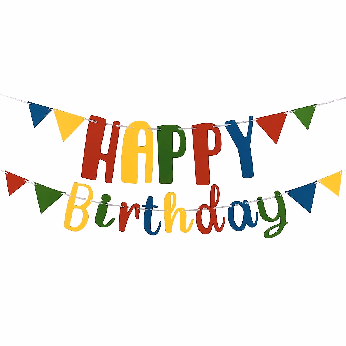 Happy Birthday Banner, Pennant Happy Birthday Sign, Reusable Felt Fabric Happy Birthday Garland, Red, Green and Yellow Birthday Banner for Kids Women Men Birthday Party Decorations