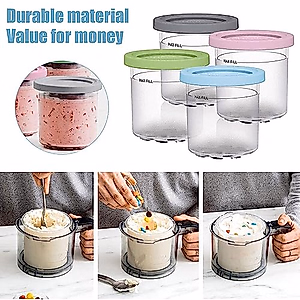 EVANEM 2/4/6PCS Creami Deluxe Pints, for Creami Ninja Ice Cream,16 OZ Creami Pints Bpa-Free,Dishwasher Safe Compatible with NC299AMZ,NC300s Series Ice Cream Makers,Pink+Gray-4PCS