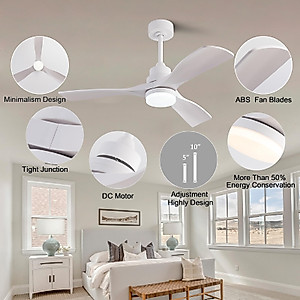 OMYU 42 Inch Ceiling Fans with Lights, ABS Blades, Noiseless Reversible DC Motor, 6 Speeds and 3 Color Temperatures, White Ceiling Fan with Remote Control for Bedroom Living Room Office