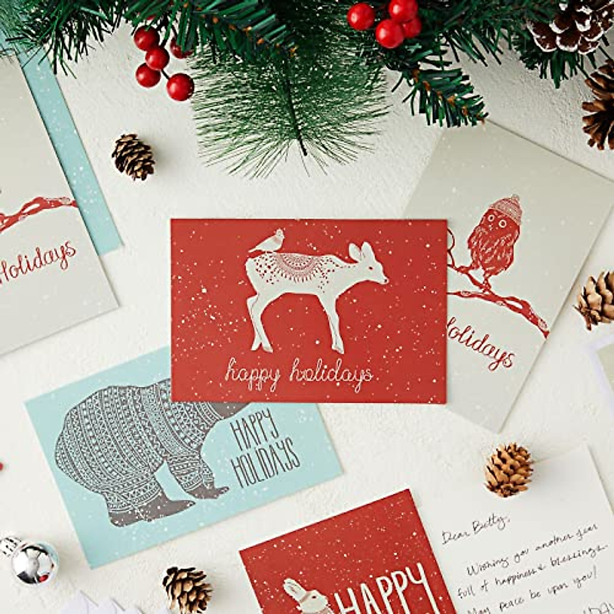 48 Pack Happy Holiday Cards with Envelopes, 6 Christmas Winter Animal Designs (4x6 In)
